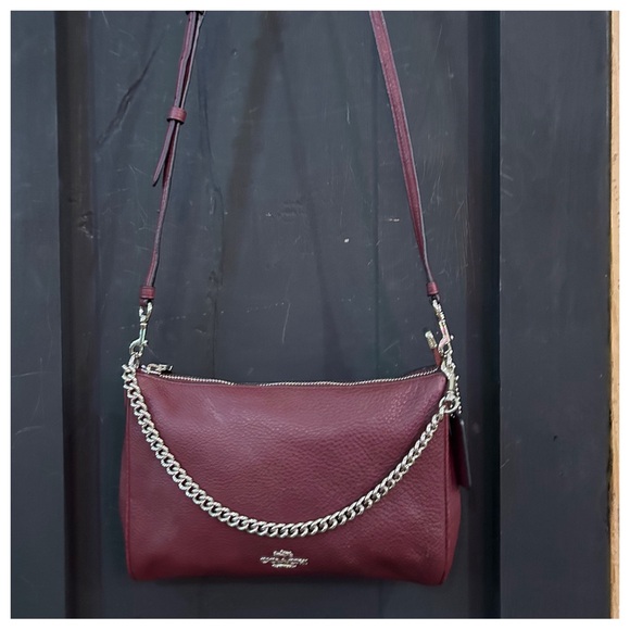 Coach | Bags | Coach Burgundy Leather Carrie Crossbody Wwrist Chain ...